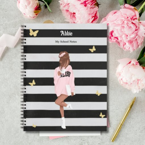 Black Gold Butterfly Cute Girl Modern Pink School Notebook | Zazzle
