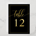 Black & Gold Calligraphy Script Foil Table Number | Zazzle