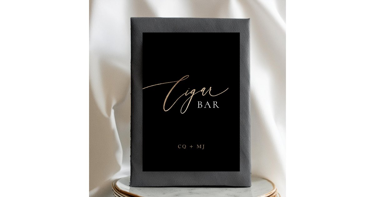 Black Gold Calligraphy Wedding Cigar Bar Sign Table Number | Zazzle