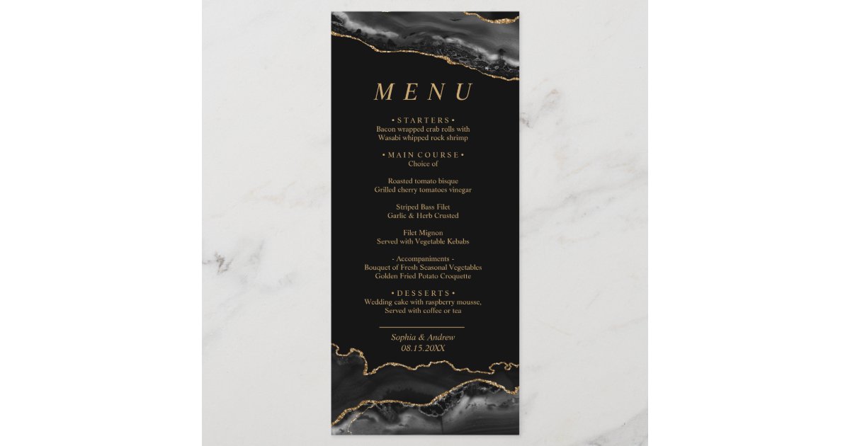 Black & Gold Calligraphy Wedding Menu | Zazzle