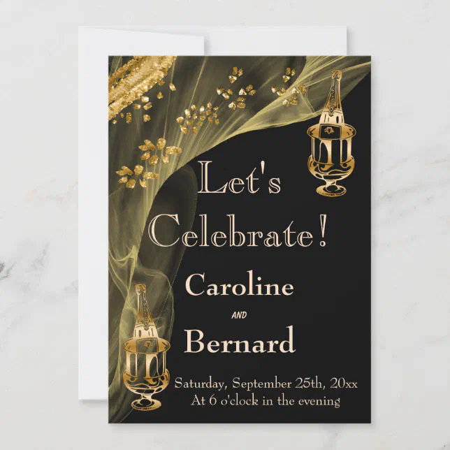 Black & Gold Champagne Ice Bucket Engagement Party Invitation | Zazzle
