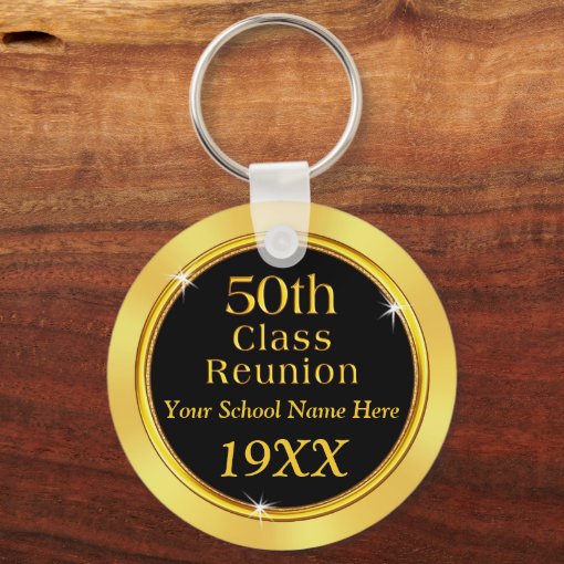 Black, Gold Cheap 50th Class Reunion Party Favors Keychain | Zazzle
