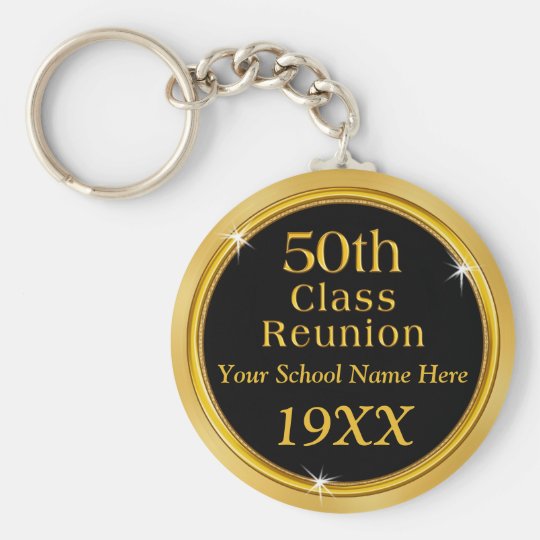 Black, Gold Cheap 50th Class Reunion Party Favors Keychain | Zazzle.com