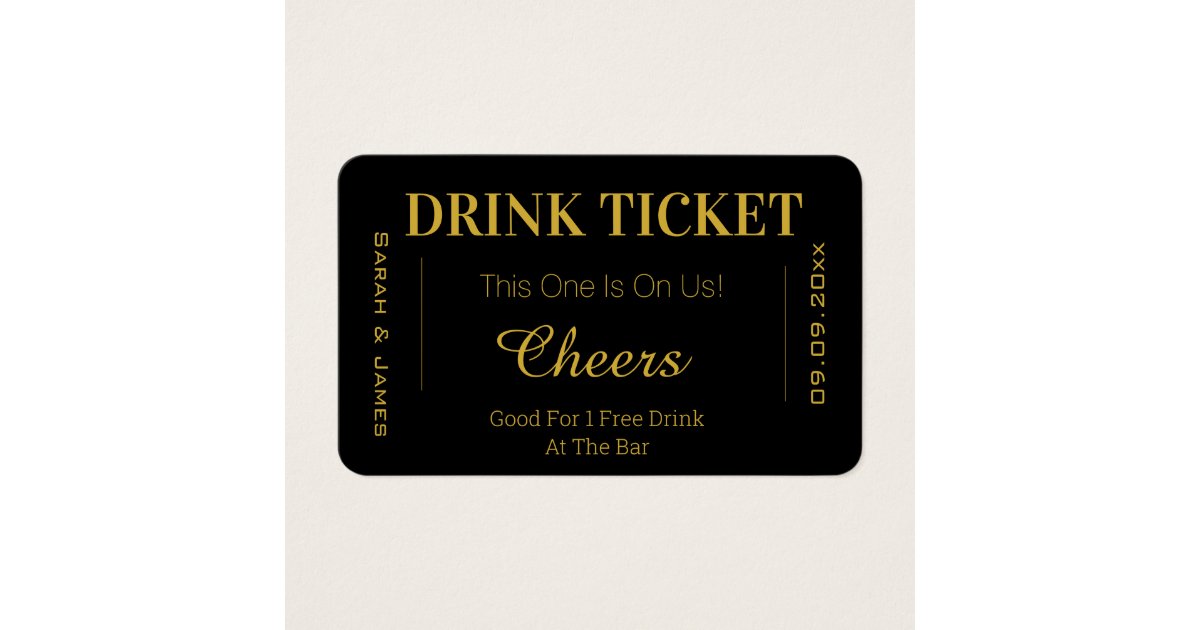 Black & Gold Cheers Wedding Drink Voucher Ticket | Zazzle