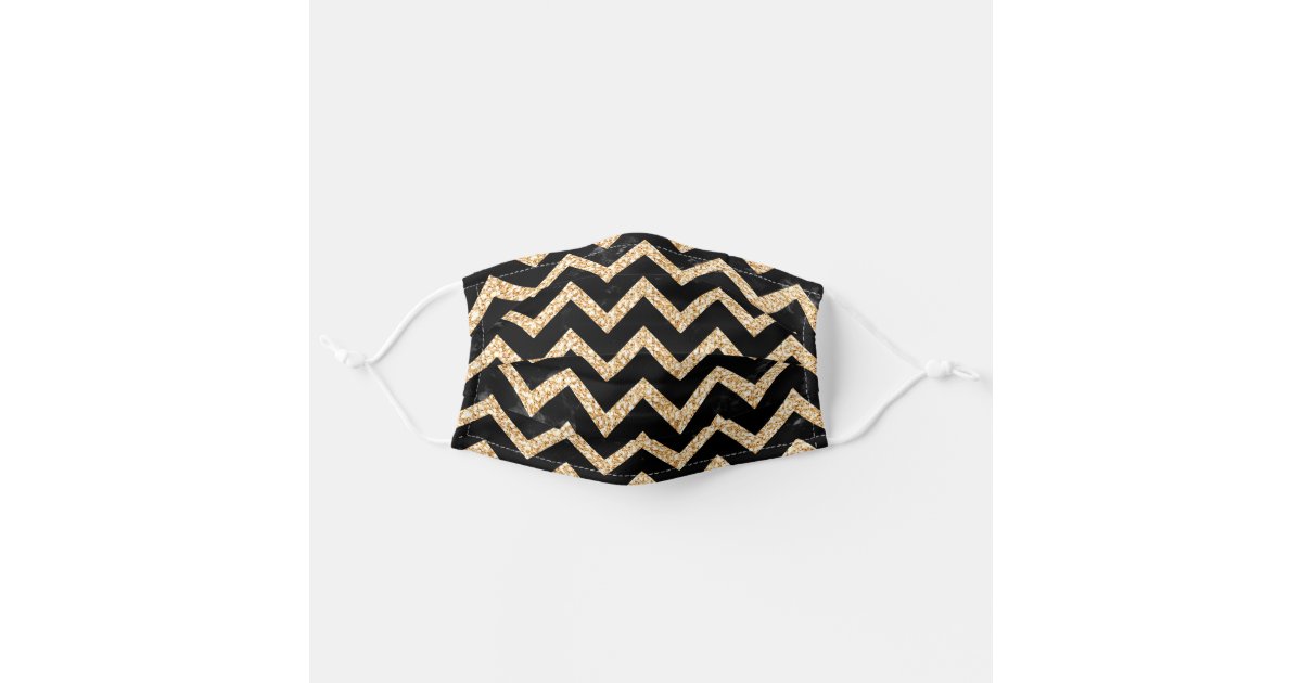 Black Gold Chic Chevron Zigzag Pattern Adult Cloth Face Mask | Zazzle