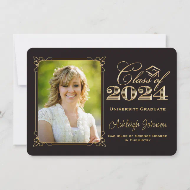 Black, Gold Class of 2024 Photo Graduation Invitation | Zazzle