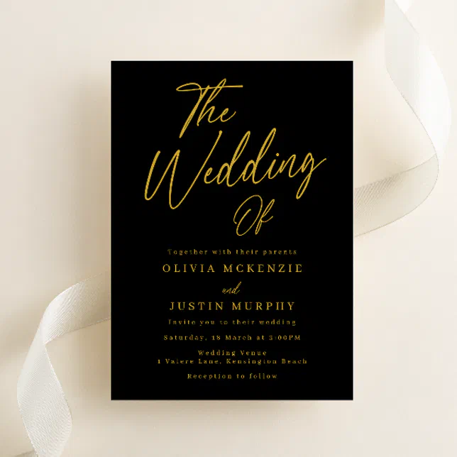 Black & Gold Classic Elegance Wedding Invitation | Zazzle
