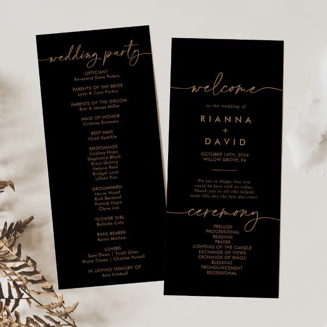 Black Gold Classic Wedding Program | Zazzle