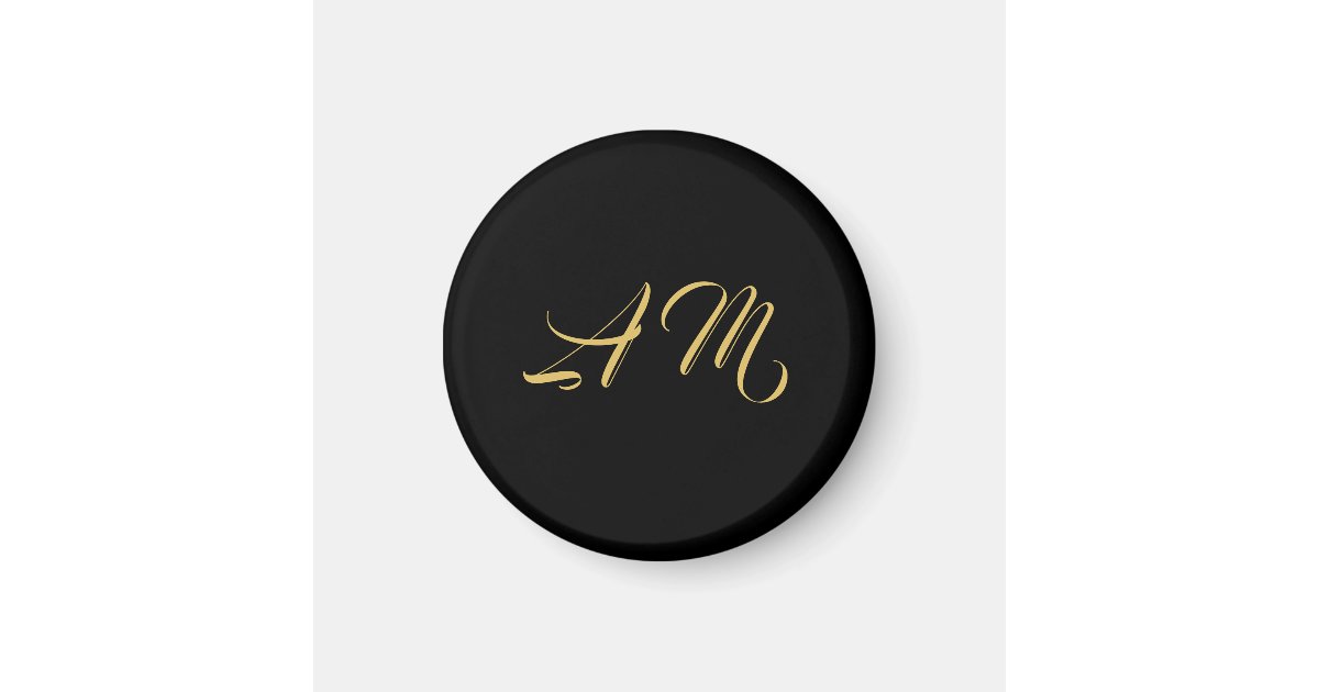 Black Gold Colors Monogram Initial Calligraphy Magnet | Zazzle