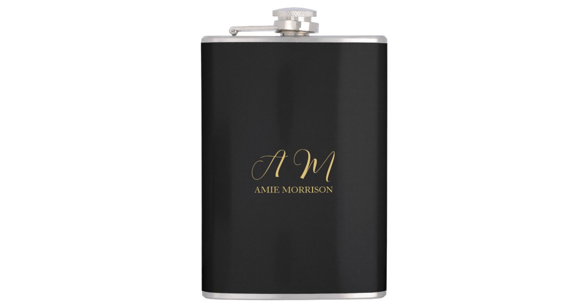 Black Gold Colors Monogram Initial Letter Name Flask | Zazzle