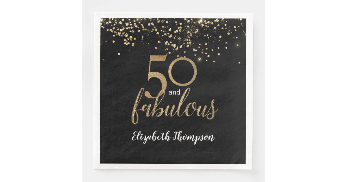 Black Gold Confetti 50 and fabulous 50th birthday Paper Dinner Napkins ...