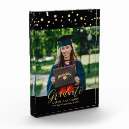 Black & Gold Confetti Graduation Gift Photo Blocks | Zazzle