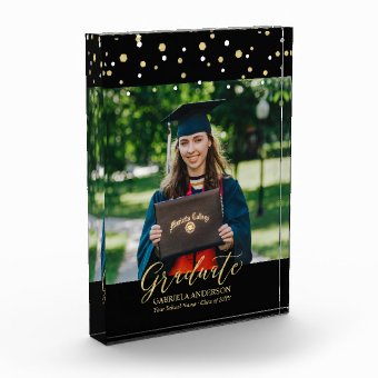Black & Gold Confetti Graduation Gift Photo Blocks | Zazzle