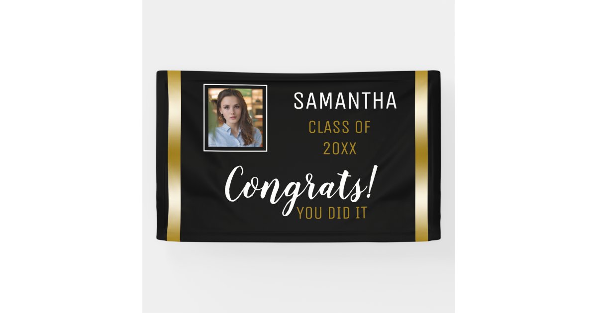 Black Gold Congrats Graduate Photo Graduation Banner | Zazzle