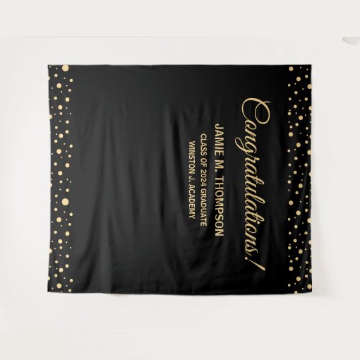 Black Gold Congratulations Grad Name Graduation Tapestry | Zazzle