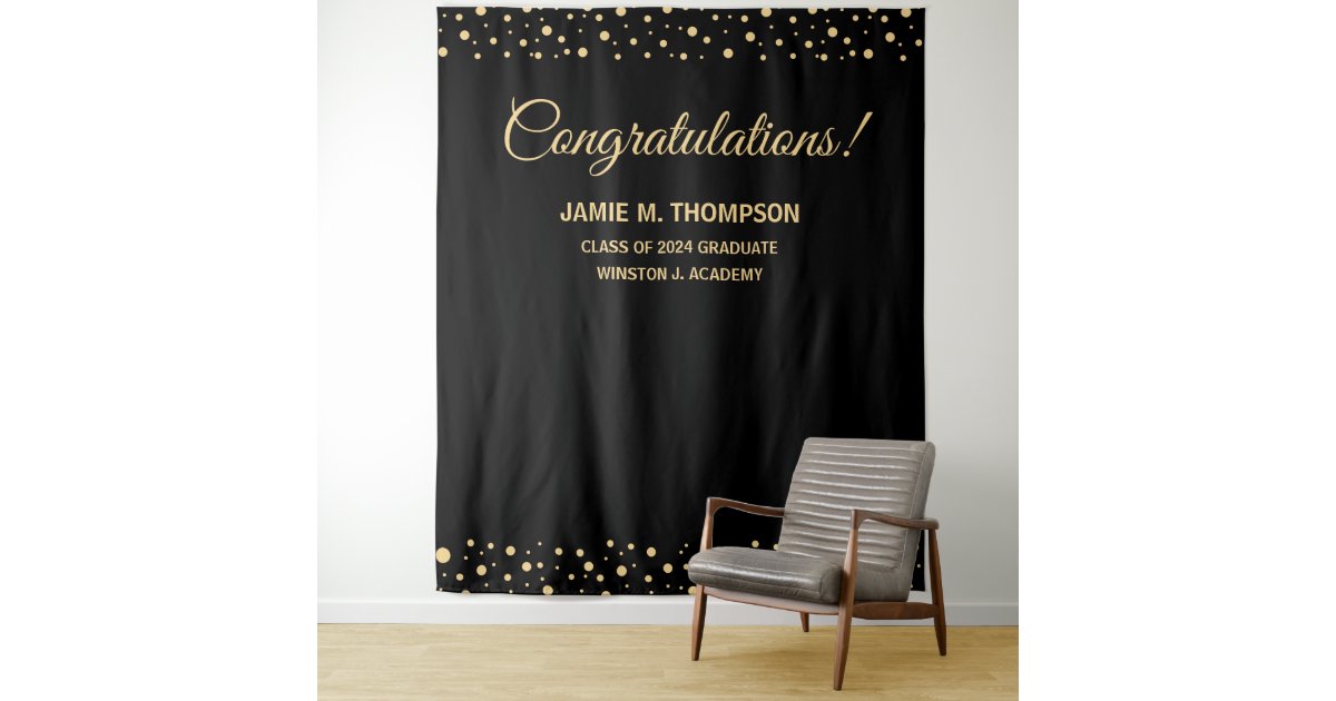 Black Gold Congratulations Grad Name Graduation Tapestry | Zazzle