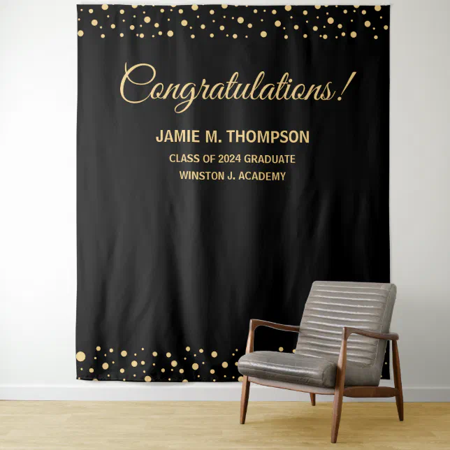Black Gold Congratulations Grad Name Graduation Tapestry | Zazzle