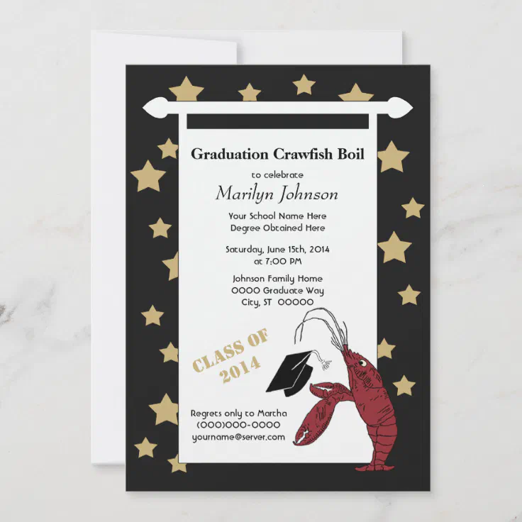 Black Gold Crawfish / Lobster Stars Graduation Invitation | Zazzle