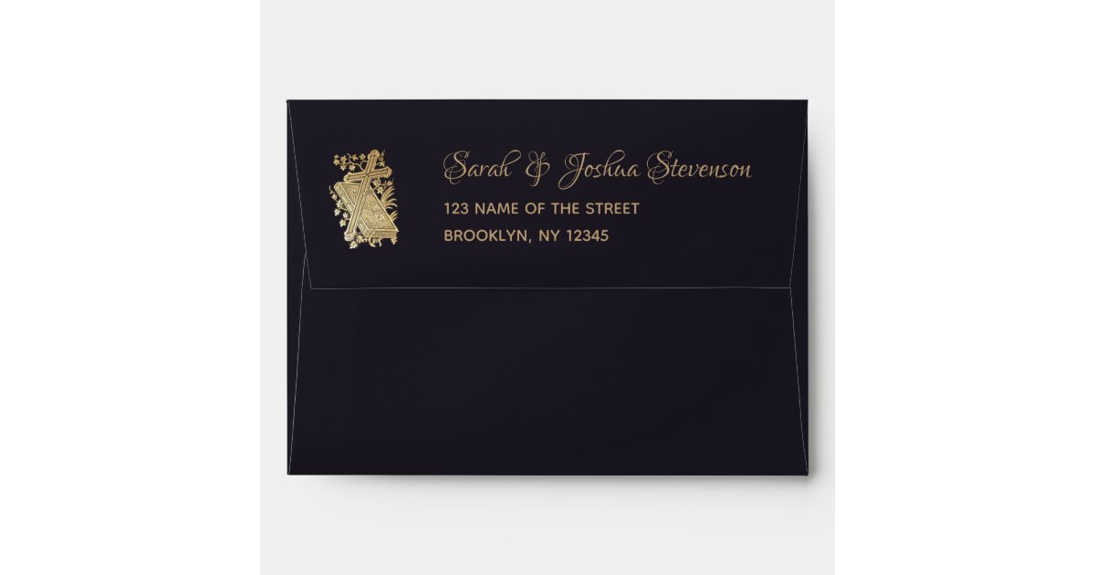 Black Gold Cross & Bible Return Address Religious Envelope | Zazzle
