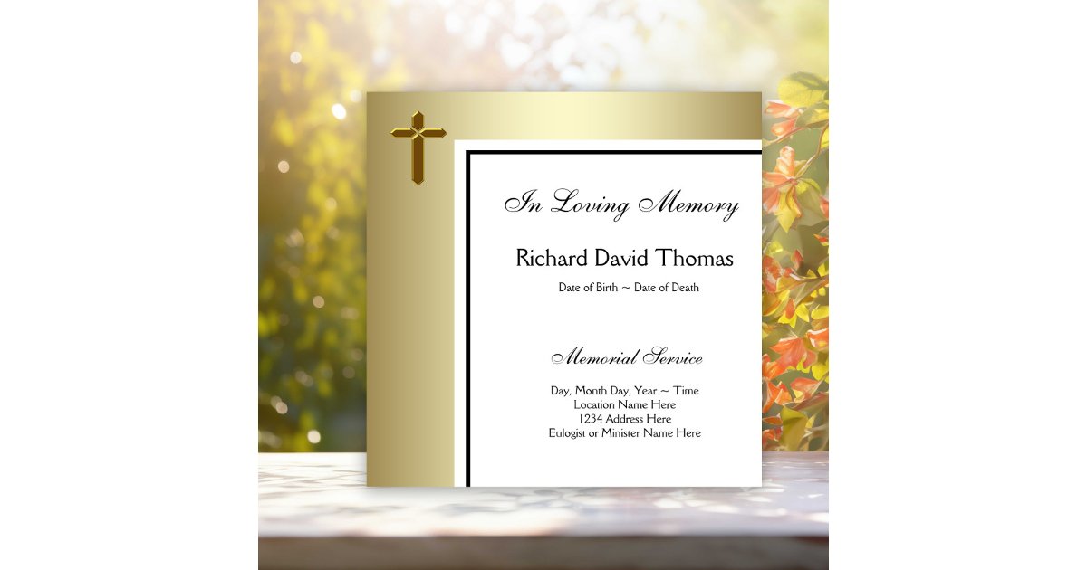Black Gold Cross In Loving Memory Memorial Invitation | Zazzle