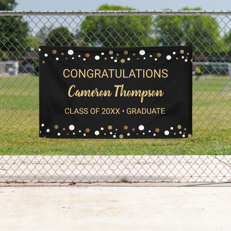 Black Gold Custom Congratulations Graduation Banner | Zazzle