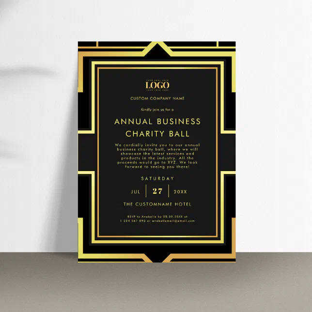 Black & Gold Custom Logo Business Company Event Invitation | Zazzle