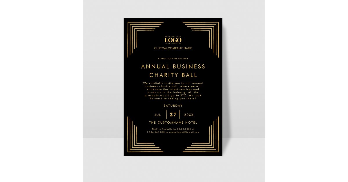 Black Gold Custom Logo Business Event Dinner Party Invitation | Zazzle
