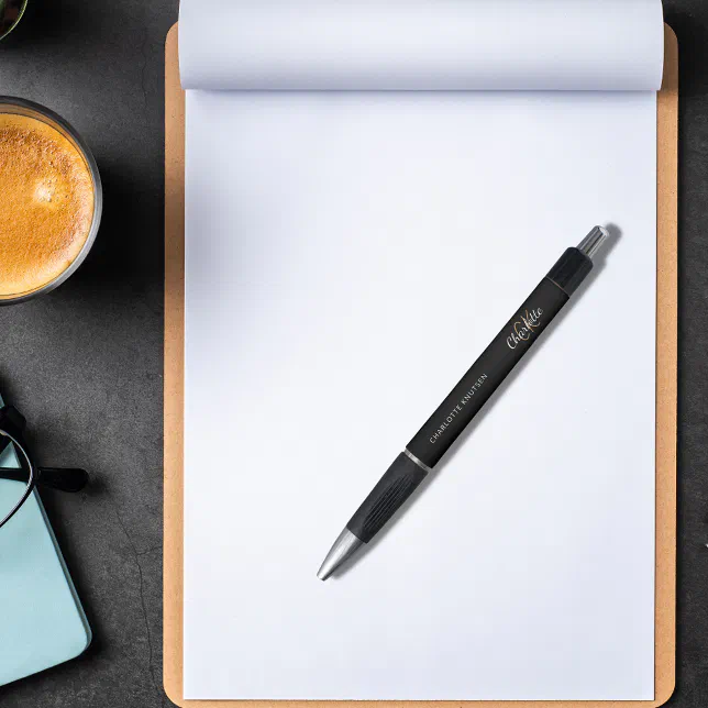 Black gold custom monogram name script pen | Zazzle