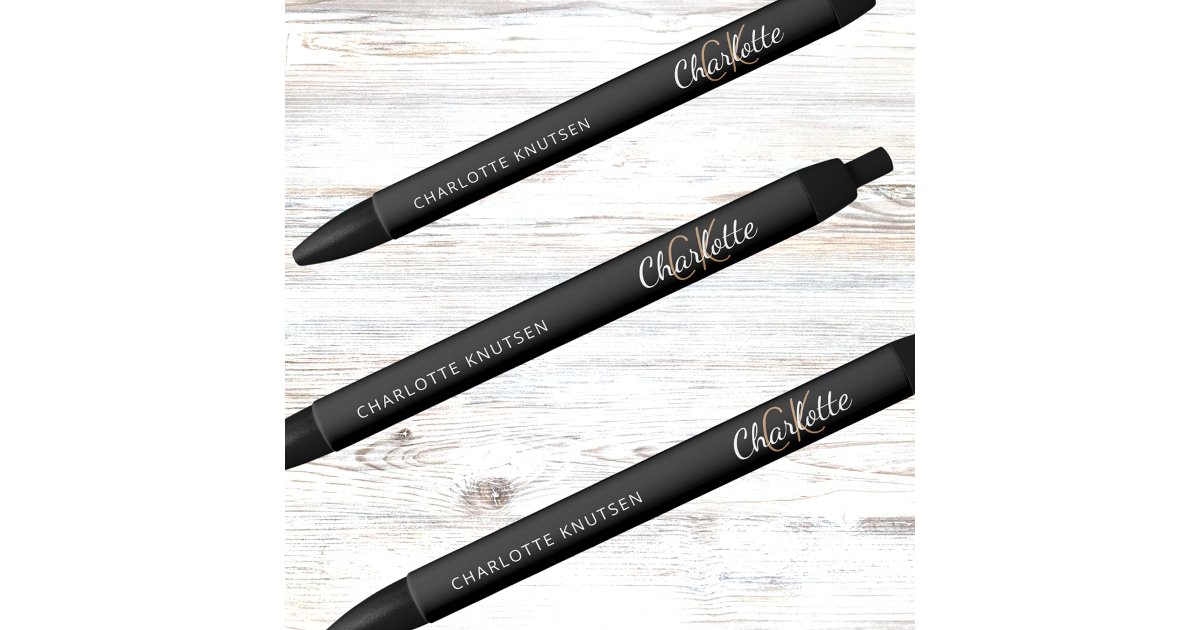 Black gold custom monogram name script pen | Zazzle