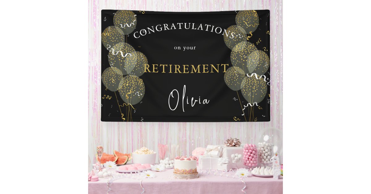 Black & Gold Custom Party Personalized Retirement Banner | Zazzle