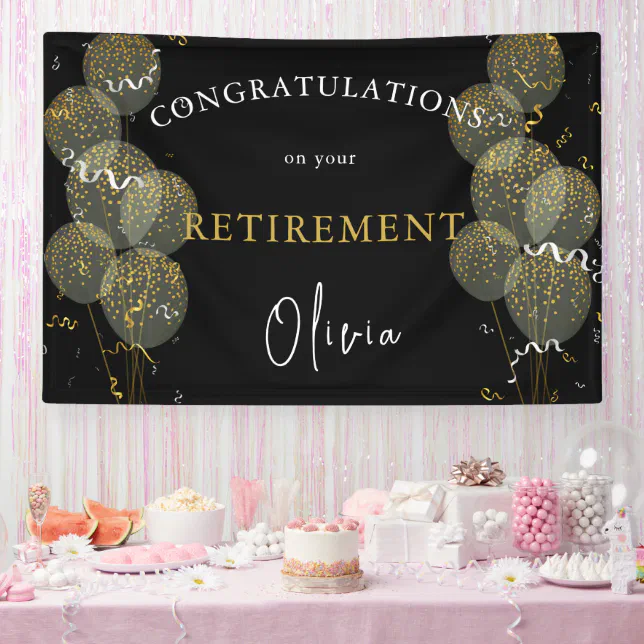 Black & Gold Custom Party Personalized Retirement Banner | Zazzle
