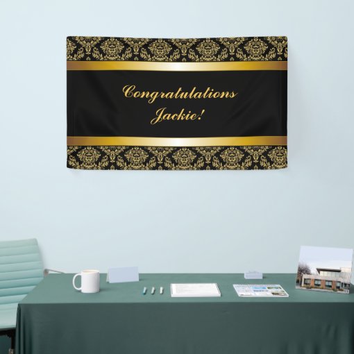 Black Gold Damask Congratulations Banner | Zazzle