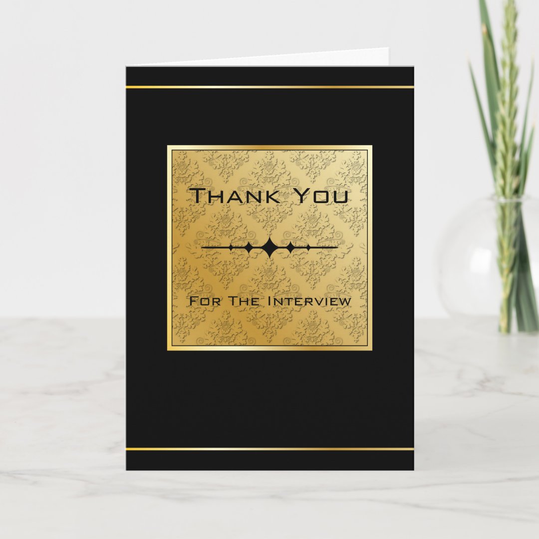 Black & Gold Damask Interview Thank You Card | Zazzle