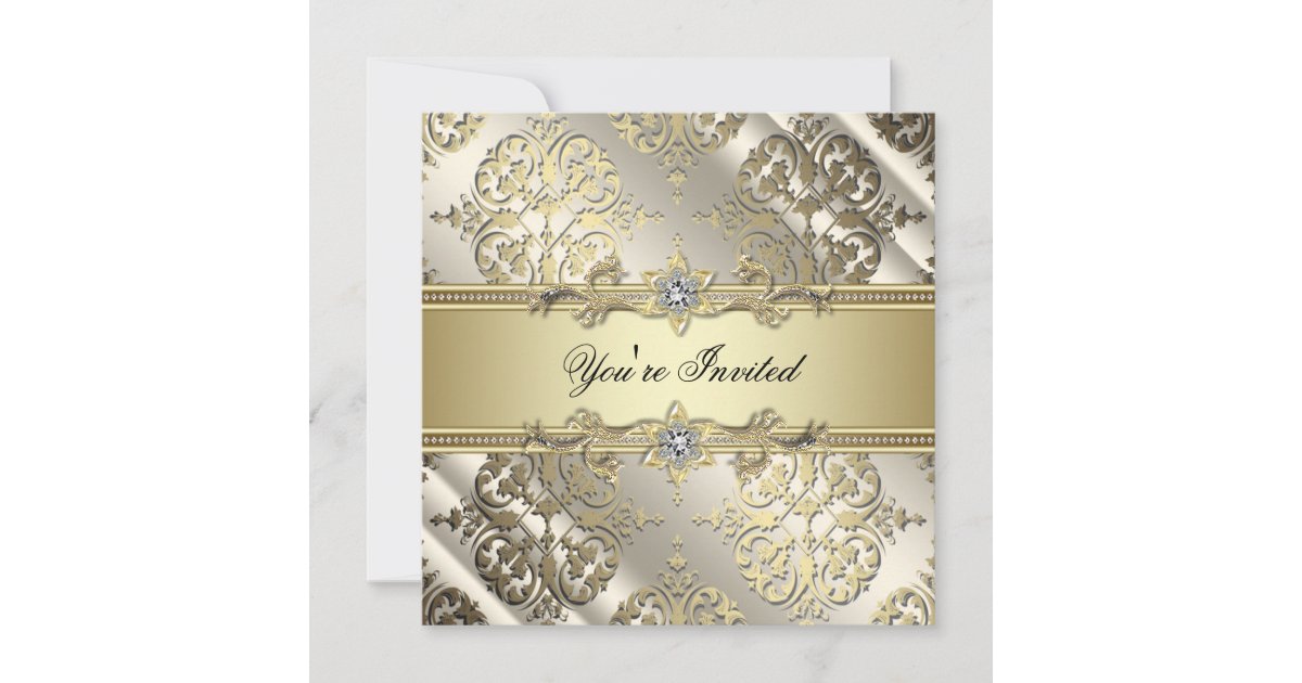 Black Gold Damask Party Invitation | Zazzle