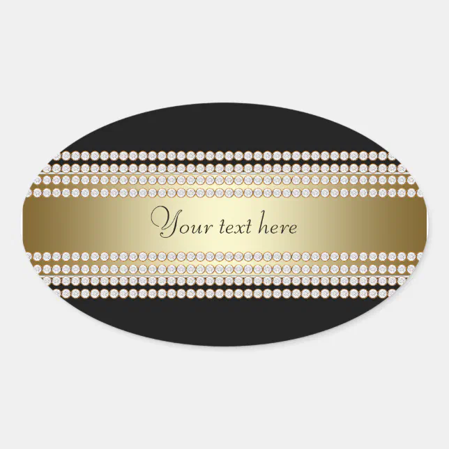 Black Gold Diamond Oval Sticker | Zazzle