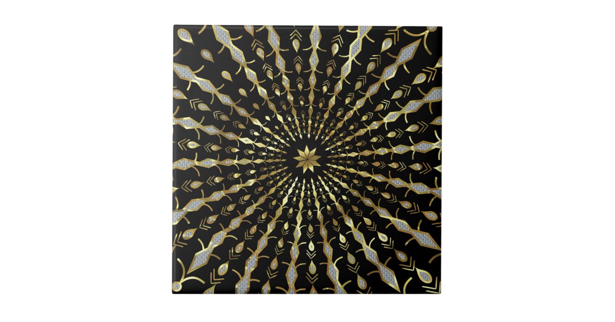Black Gold & Diamonds Glitter Star Burst Ceramic Tile | Zazzle