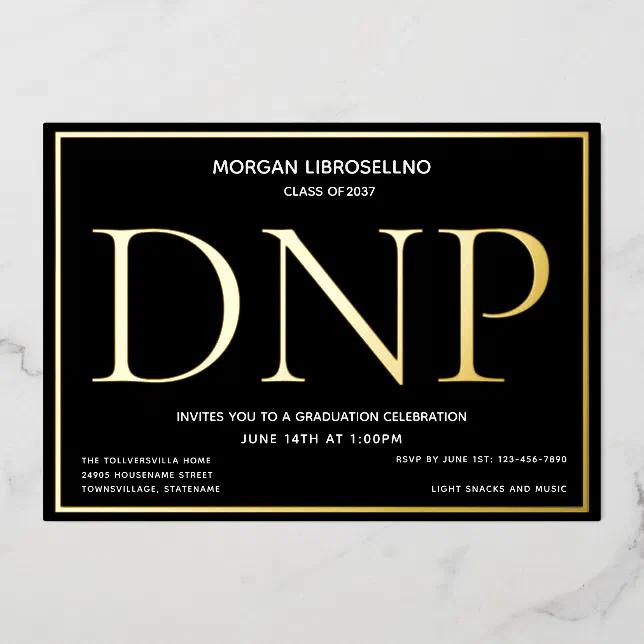 Black Gold DNP Graduation Foil Invitation | Zazzle