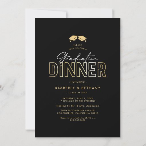 Black Gold Double Graduation Dinner Invitation | Zazzle