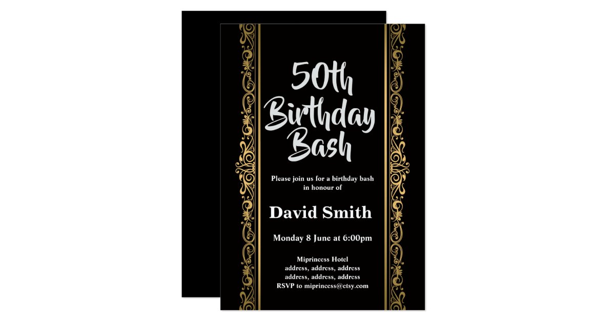black, gold, elegant, birthday bash invitation | Zazzle.com