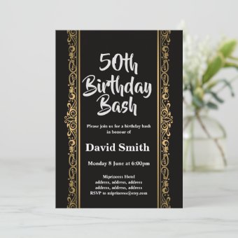 black, gold, elegant, birthday bash invitation | Zazzle