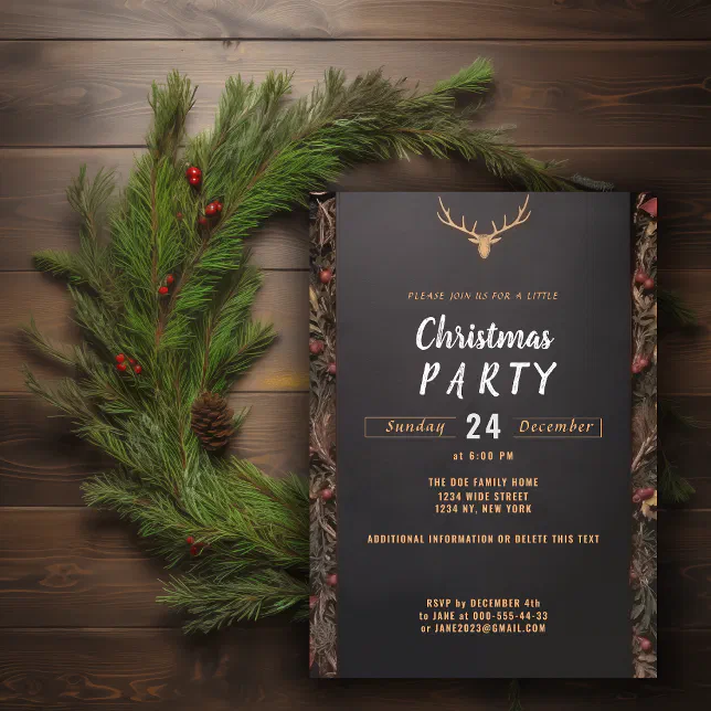 Black gold elegant Christmas Party Invitation | Zazzle