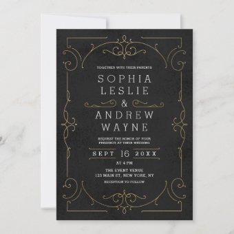 Black Gold elegant modern classic vintage wedding Invitation | Zazzle