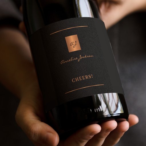 Black gold elegant modern personalized name script wine label | Zazzle