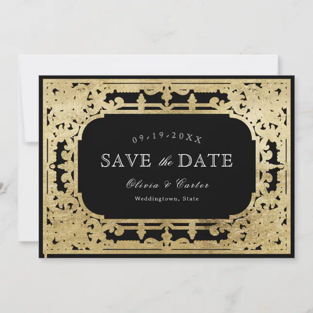 Black & gold elegant romantic vintage wedding save save the date | Zazzle