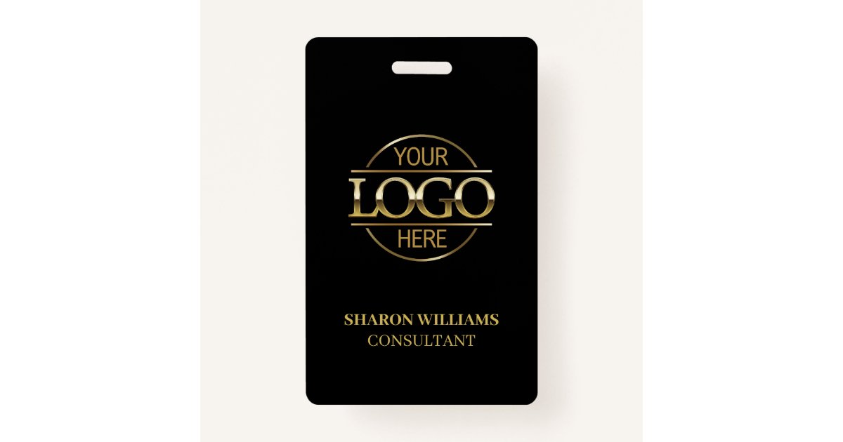 Black & Gold Employee ID with Custom Business Logo Badge | Zazzle