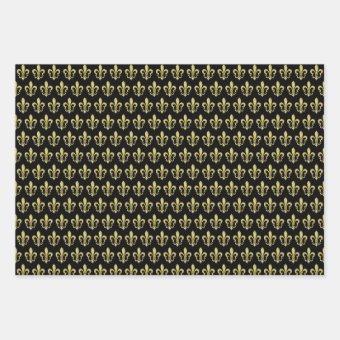 Black Gold Fleur de Lis French Wrapping Sheet Set | Zazzle