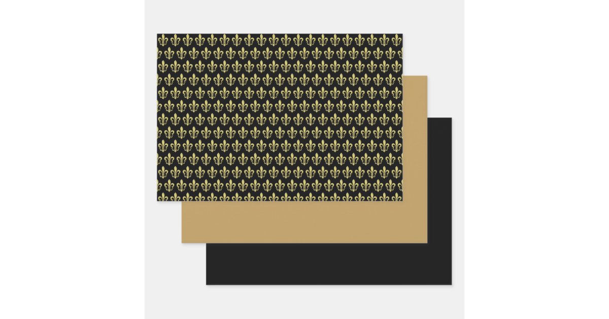 Black Gold Fleur de Lis French Wrapping Sheet Set | Zazzle