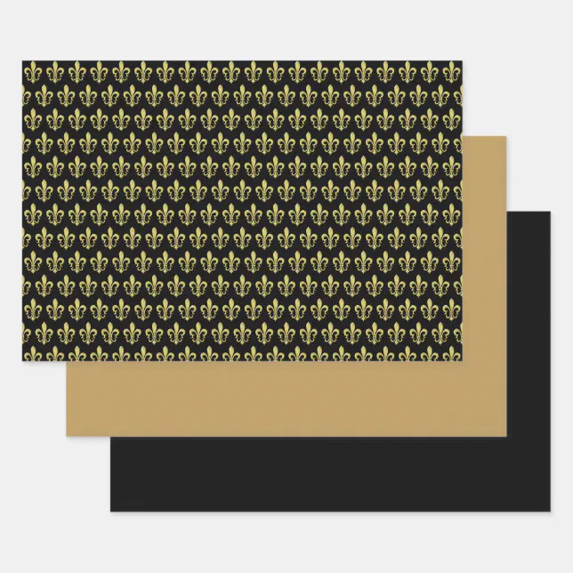 Black Gold Fleur de Lis French Wrapping Sheet Set | Zazzle