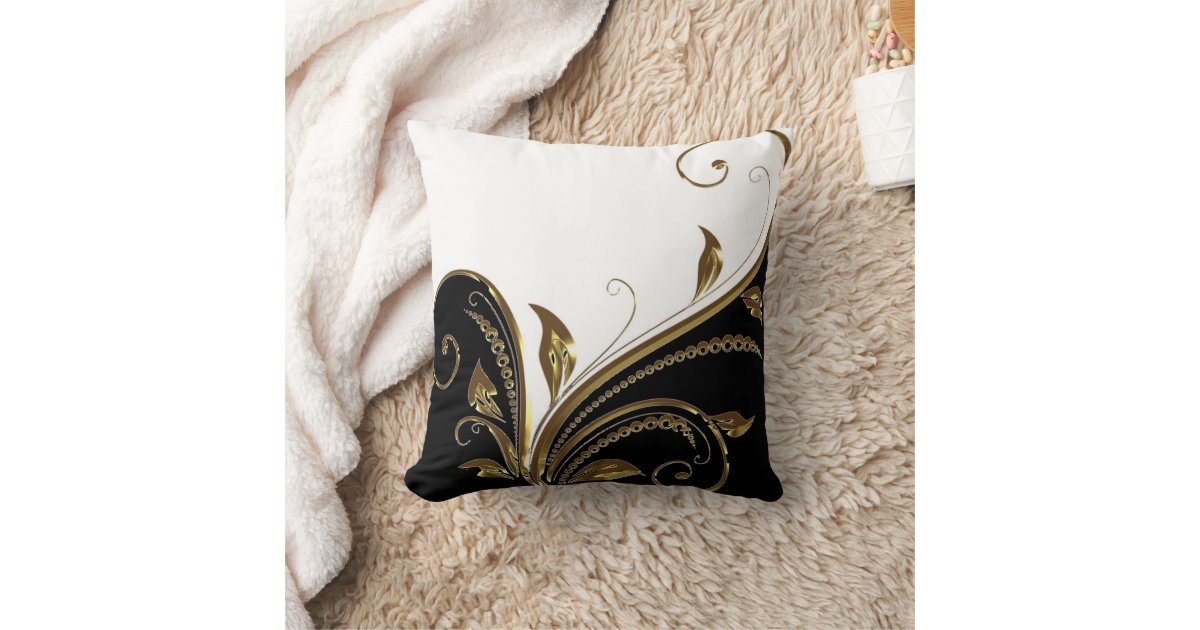 Black Gold Flourish Mojo Throw Pillow | Zazzle