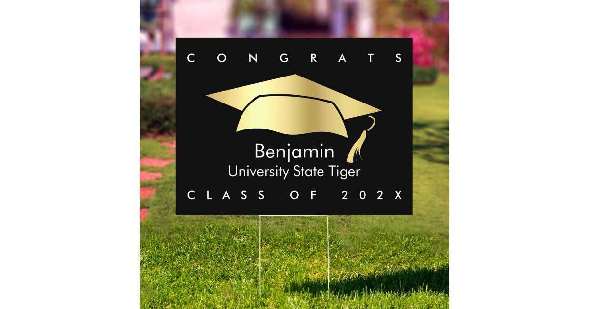 Black Gold Foil Congrats Grad Bold Graduation Yard Sign | Zazzle